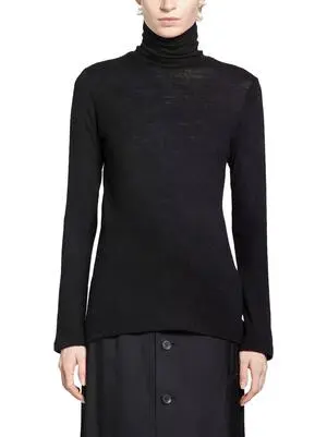 Yohji Yamamoto Wool High Neck Top - Black