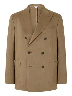Boglioli Double-breasted Linen, Virgin Wool And Mohair-blend Suit Jacket - Green