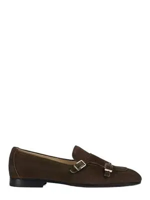 DOUCAL'S Suede Double-Buckle Loafers Brown