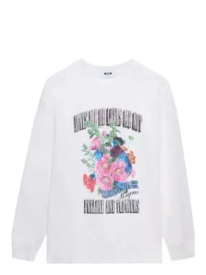 MSGM Floral Print Long Sleeve T-shirt - White