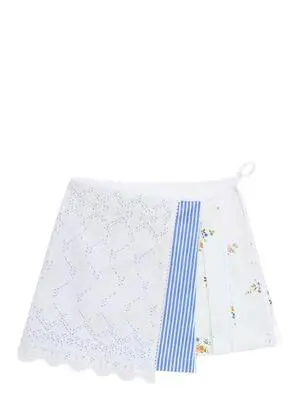 MSGM Floral Striped Broderie Skirt - White