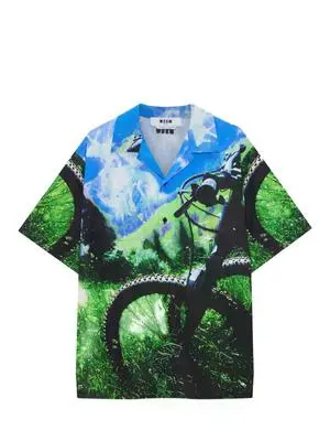 MSGM Open-collar Graphic Shirt - Green