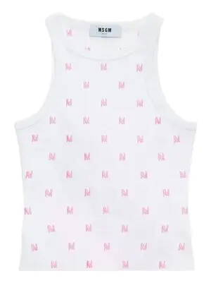 MSGM Monogram Ribbed Tank Top - White