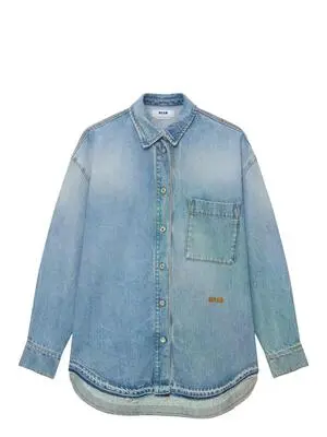 MSGM Logo-embroidered Denim Shirt - Blue