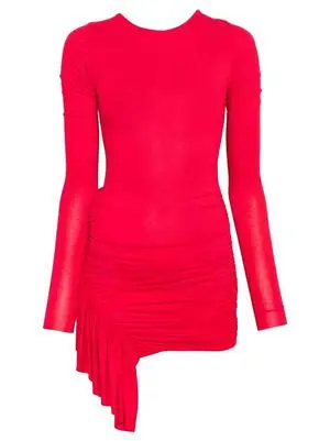 PNK Ruched Ruffled Mini Dress Red