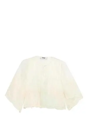 PNK Pleated Embroidered Blouse - Neutrals