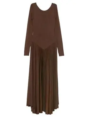 PNK Long-sleeve Pleated Maxi Dress - Brown