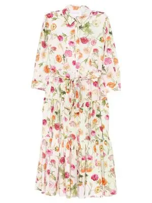 CAROLINA HERRERA Poppy-Print Tiered Midi Dress