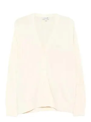Lacoste Ribbed Knit Button Cardigan - Neutrals