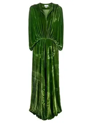 Themis Z Kallos-print Velvet Maxi Dress - Green