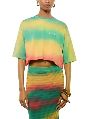 LANEUS Tie-dye Cropped T-shirt - Green