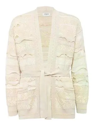 LANEUS Patterned Belted Cardigan - Neutrals
