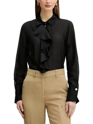 FRACOMINA Ruffled-detail Button-up Shirt - Black