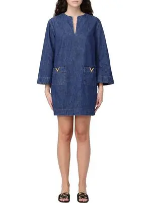 Valentino Garavani Cotton Denim Kaftan Dress - Blue