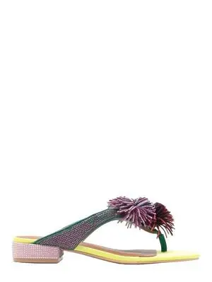 Kurt Geiger Canvas Thong Sandals With Fringe And Rhinestone Embellishments - Multicolor