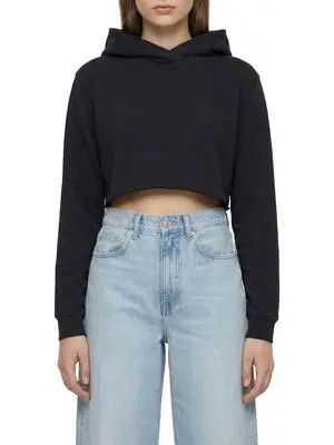 THOM KROM Cropped Cotton Hoodie - Black