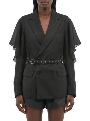Sacai Belted Pinstripe Jacket - Black