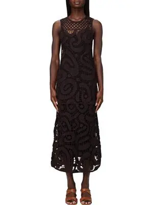 Pinko Crochet Midi Dress Brown