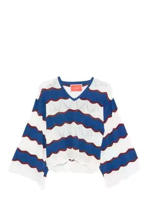 La DoubleJ Wave-pattern V-neck Sweater - White