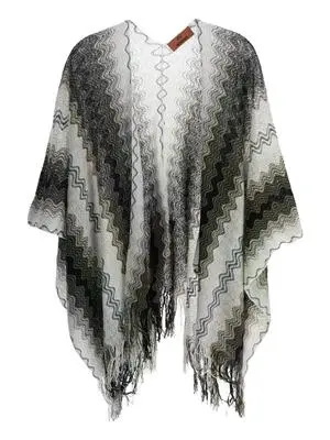 Missoni Chevron Fringed Poncho - Black