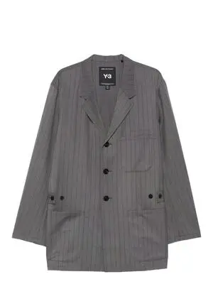 Y3 Pinstripe Single-breasted Coat - Grey