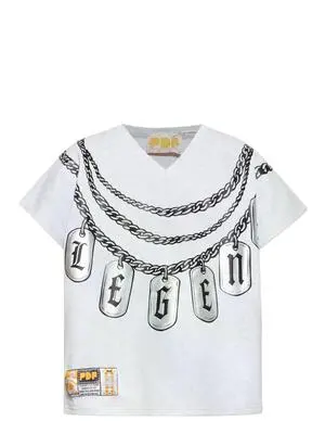 PDF Chain Print V-neck T-shirt - Grey