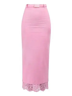 ROWEN ROSE Midi Skirt With Lace Trim - Pink
