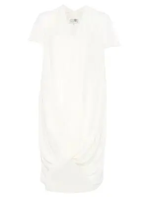 MAISON MARGIELA V-neck Draped Midi Dress - White