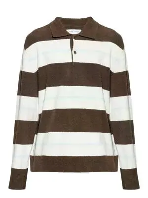 SAMSOE SAMSOE Striped Buttoned Polo Shirt - Brown