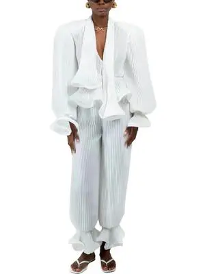 ROWEN ROSE Pleated Balloon Leg Trousers - White