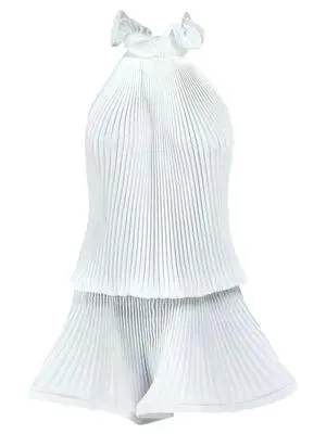 ROWEN ROSE Pleated Turtleneck Mini Dress - White