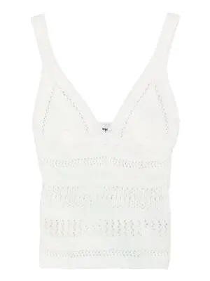Alpha Studio Crochet V-Neck Top White