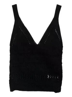 Alpha Studio Crochet V-Neck Top Black