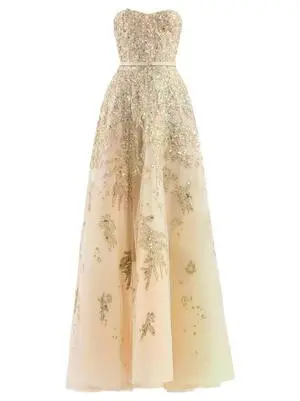SAIID KOBEISY Crystal-embellished Strapless Maxi Dress - Neutrals