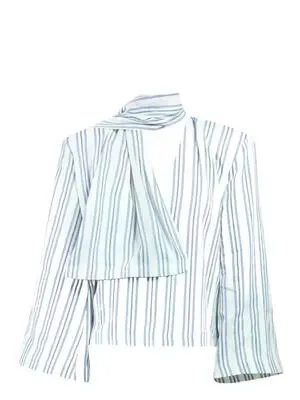 ROWEN ROSE Striped Scarf Shirt - White