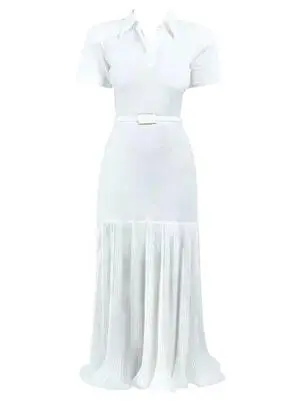 ROWEN ROSE Pleated Maxi Polo Dress - White