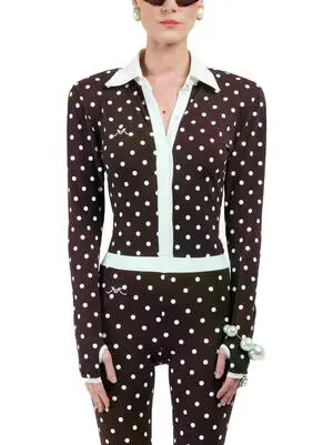 ROWEN ROSE Polka-dots Long-sleeves Polo - Brown