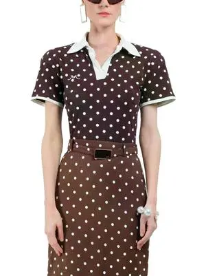 ROWEN ROSE Polka Dot Polo - Brown