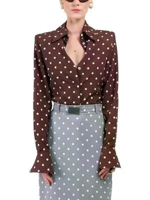 ROWEN ROSE Polka-dot Signature Shirt - Brown