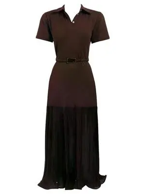 ROWEN ROSE Pleated Maxi Polo Dress - Brown