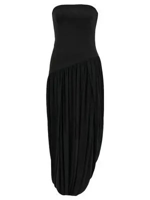 FERRAGAMO Bustier Dress With Asymmetrical Pleated Skirt And Side Slit - Black