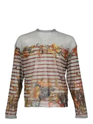 JEAN PAUL GAULTIER Striped Floral T-shirt - Grey