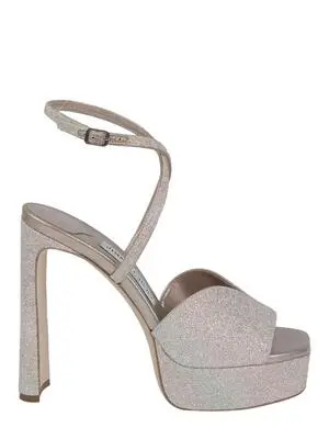 JIMMY CHOO Glitter Platform Sandals - Neutrals