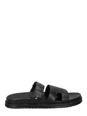 Tommy Hilfiger Leather Logo Sandals - Black
