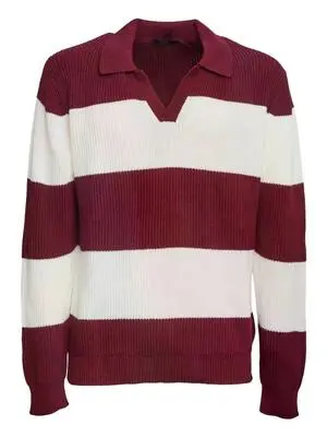 FAY Striped V-neck Sweater - Red