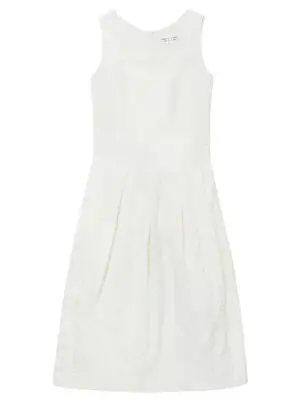 Comme Des Garçons Floral-embroidery Pleated Midi Dress - White