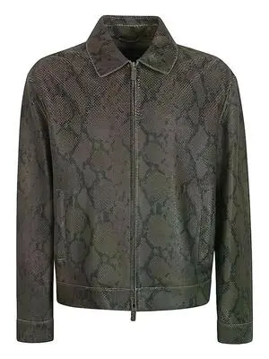 Emporio Armani Patterned Zip-up Jacket - Brown