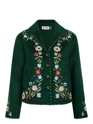 Rixo Floral-embroidered Jacket - Green