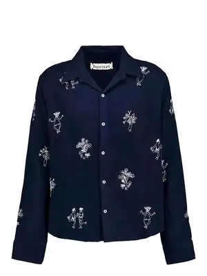 BAZISZT Embroidered Button-up Shirt - Blue