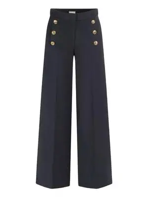 Seductive Button Detailed Wide Leg Trousers - Blue